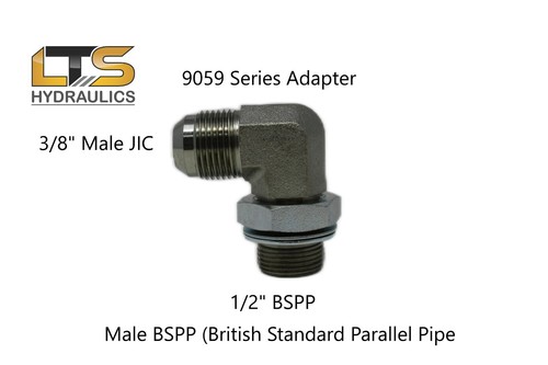 3/8" Male JIC x 1/2" Male BSPP British Parallel Pipe 90° Adapter 9059 ...
