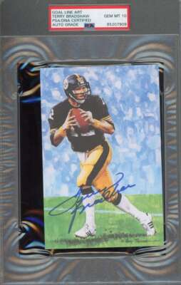 Terry Bradshaw Gem Mint 10 PSA DNA Signed Goal Line Art Card GLAC ...