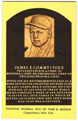 Jimmy Foxx Yellow Hall of Fame MLB Plaque Postcard | eBay