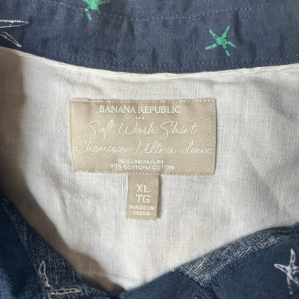 Banana Republic Soft Wash Shirt Womens XL Blue Green Starfish Linen ...