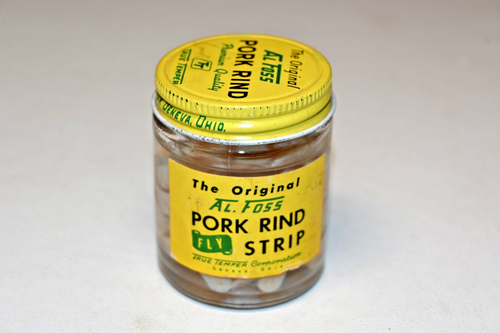 Vintage Al Foss Pork Rind Fly Strip Jar with Contents | eBay