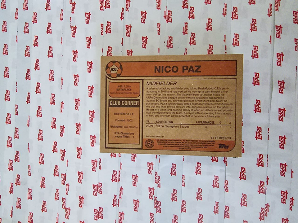 Nico Paz 2023 Topps UEFA Living Set #633 Rookie NRMT+ PR /1,132 Real Madrid | eBay