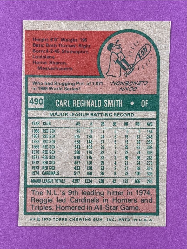 1975 Topps #490 Reggie Smith EX St. Louis Cardinals | eBay