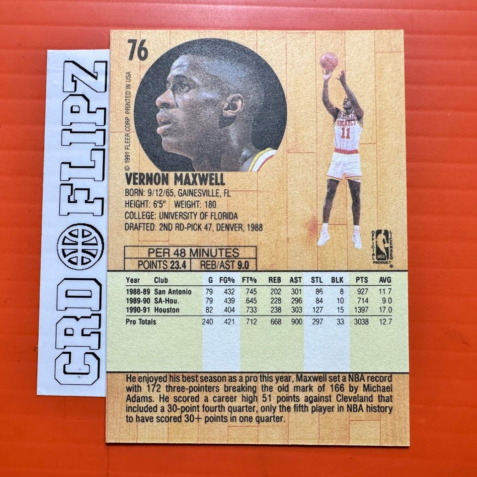 1991-92 Fleer Vernon Maxwell Houston Rockets #76 | eBay