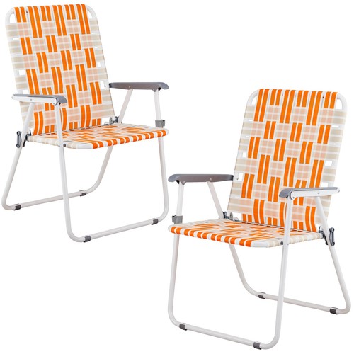 2 PCS Folding Web Chairs Beach Chair Lawn Patio Webbed Strap Furniture ...
