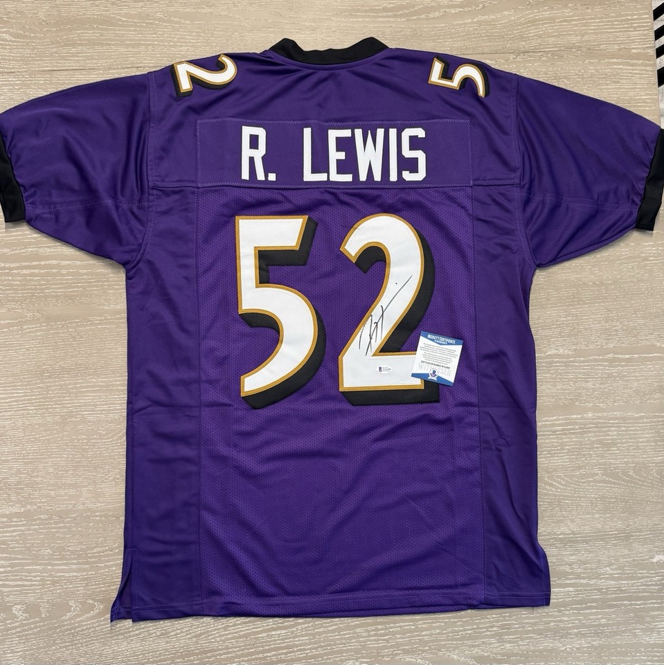 Ray Lewis Autographed XXL sz Baltimore Ravens Football Jersey BECKETT ...