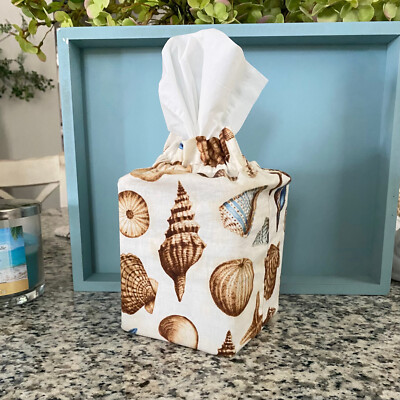 Coastal Style Seashell-Themed Handmade Tissue Box Cover Elastic Opening ...
