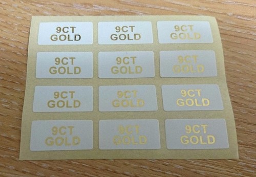 9CT GOLD Jewellery Labels Stickers 20mm x 10mm Gold on White or Black ...