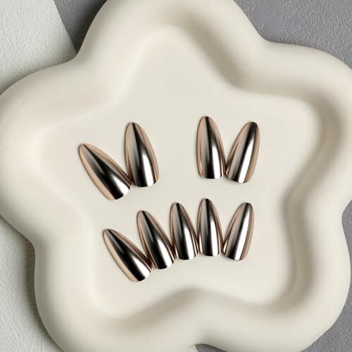 Matte Gold Chrome Press on Nails Almond Medium Fake Nails 06.matte gold ...