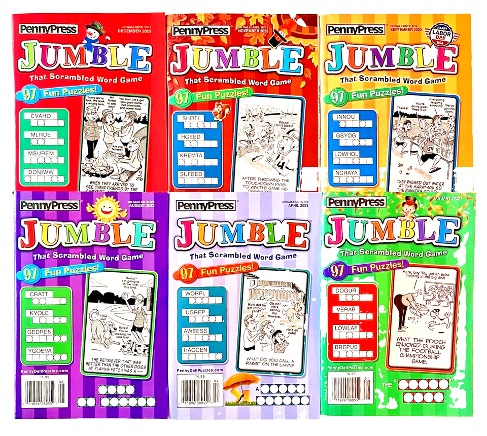 NEW Lot 6 Penny Press Dell Jumble Word Scramble Puzzle Books 97 Puzzles ...