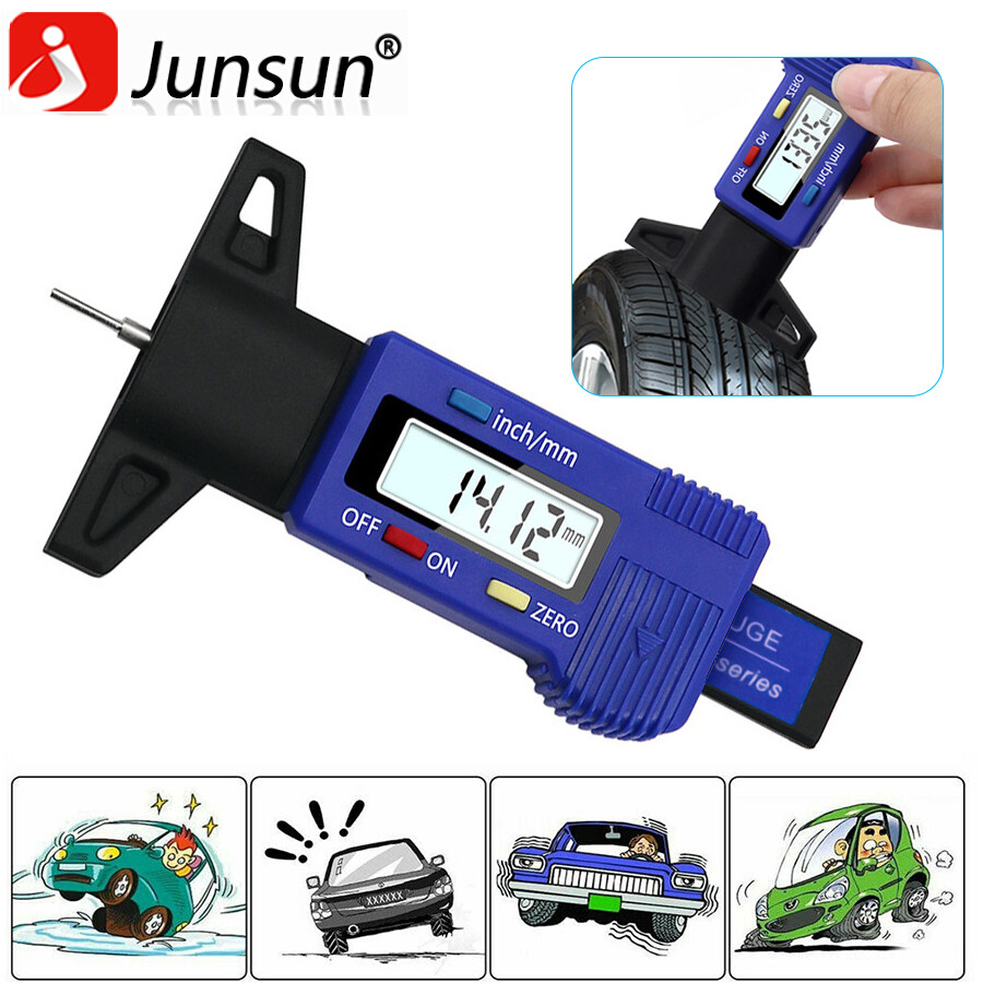 Junsun Digital Tyre Depth Tread Checker LCD Blue Tool For Universal Car ...
