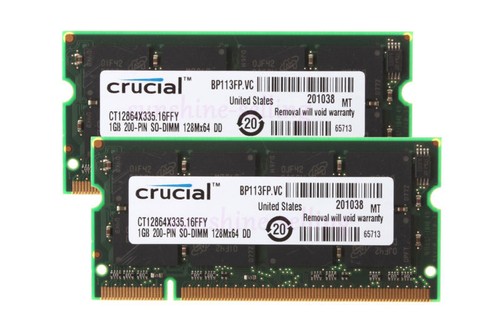 Crucial 2GB 1GB x2 PC2700 DDR 333MHZ 200Pin SODIMM Laptop RAM-CL2.5 ...