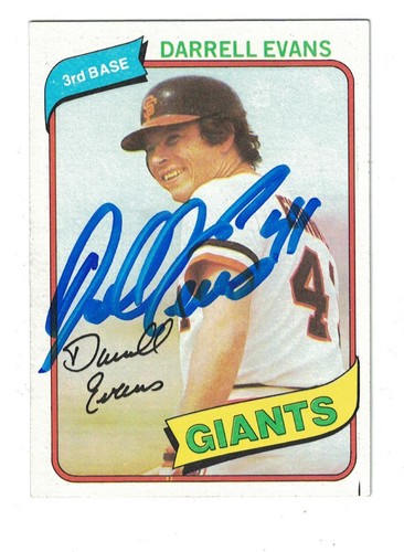 Darrell Evans AUTOGRAPHED 1980 TOPPS BASEBALL CARD SIGNED SAN FRANCISCO ...