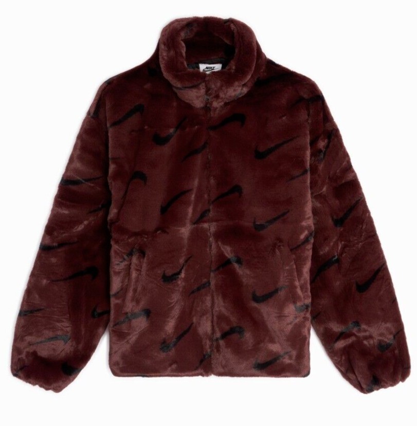Nike Sportswear Printed Faux Fur Jacket Burgundy DX6416-652 Size 1X ...