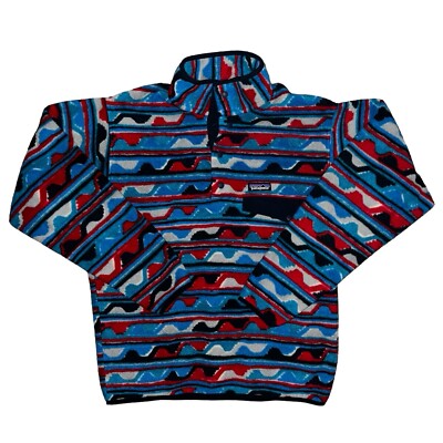 Mens Patagonia Geometric Red Blue Synchilla Fleece Snap T Pullover ...
