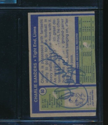 #60 Charlie Sanders 1972 Topps Trimmed Signed Autograph on Back (BF83 ...