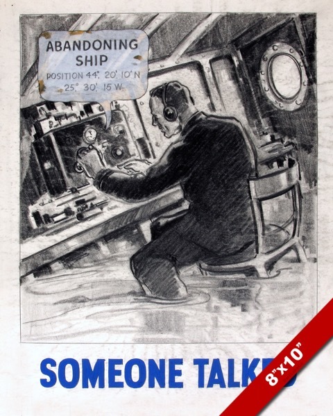 SINKING SHIP SOMEONE TALKED US NAVY WWII PROPAGANDA POSTER REAL CANVAS ...