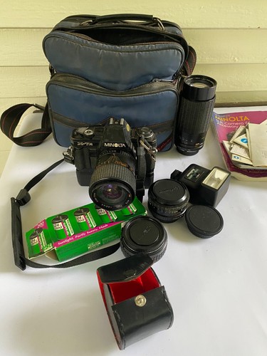 Minolta X-7A 35mm film camera 2 Extra Lens w/bag, Flash, Manuals ...