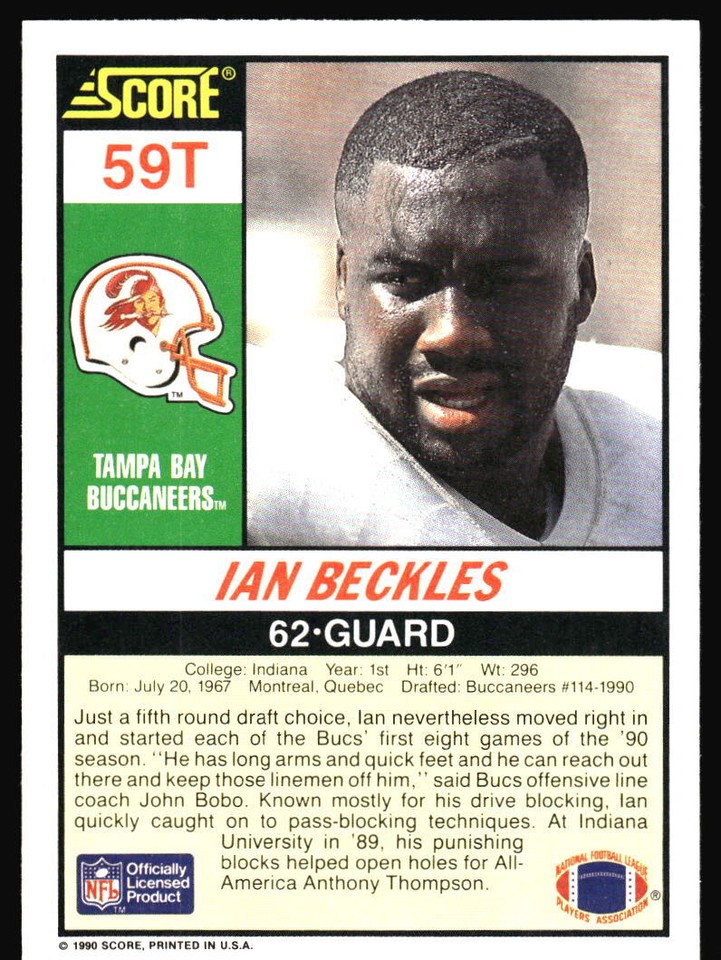 1990 Score Rookie & Traded Ian Beckles Rookie #59T Tampa Bay Buccaneers ...