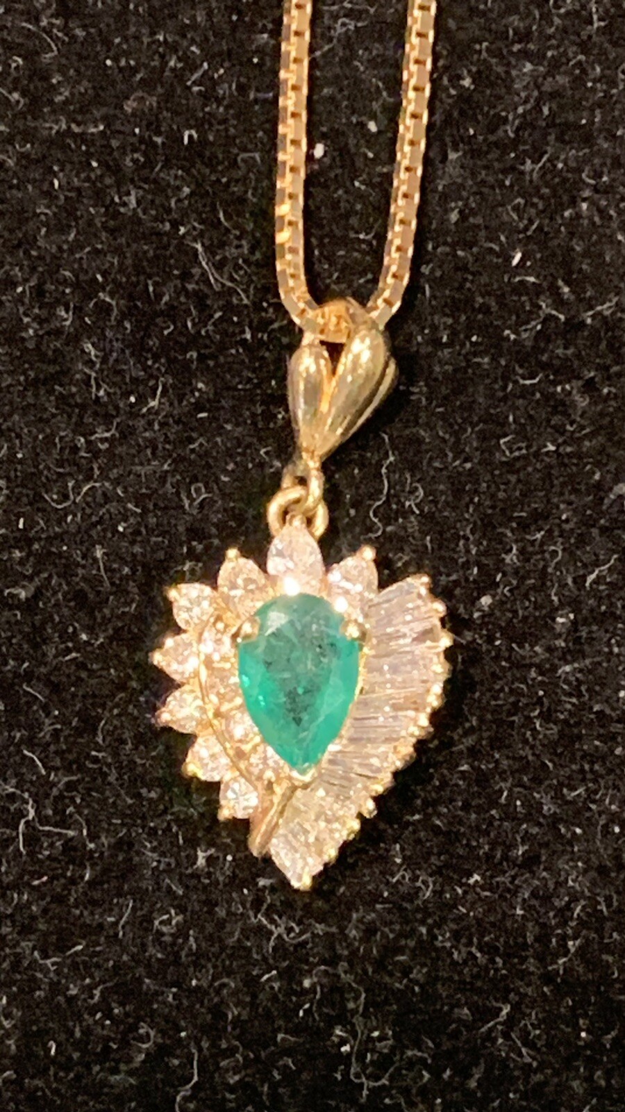 14k Yellow Gold Genuine Emerald & Diamond Necklace Ba… - Gem