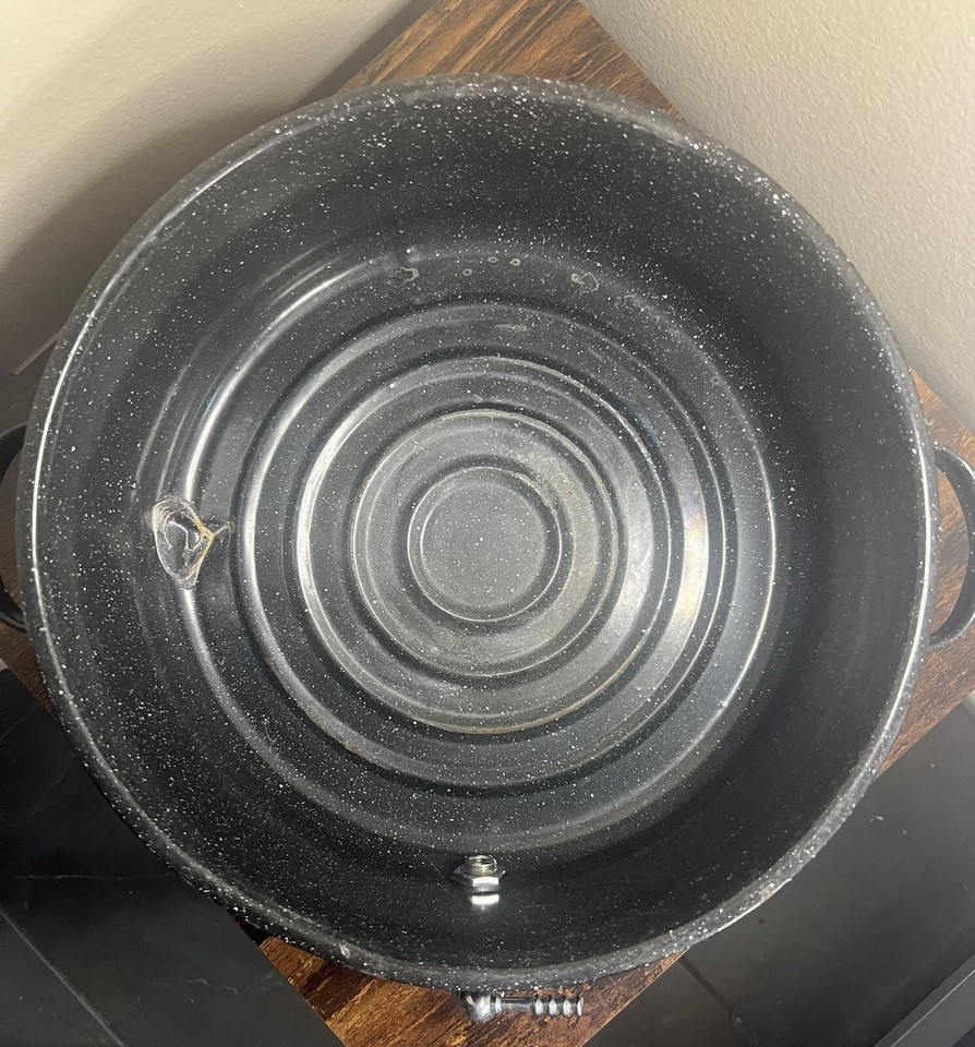 Black Speckled Enamelware Lobster Clam Steamer Broth Lg Double Pot with ...