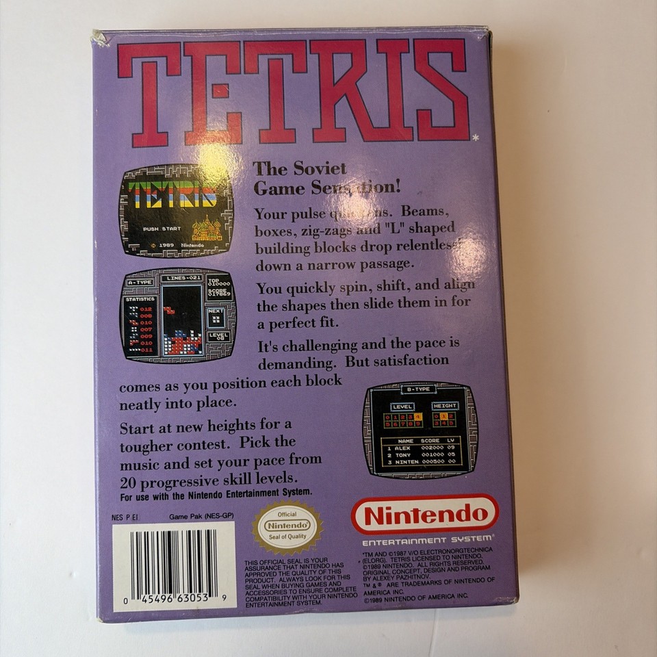 Nice! Tetris (Nintendo Entertainment System, 1989) Complete Original ...