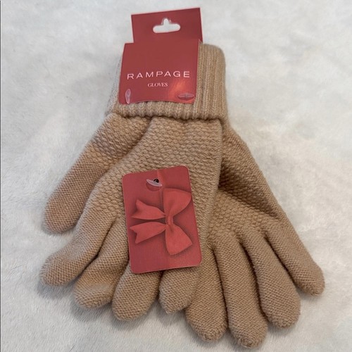Rampage Beige Knit Gloves textured glove and ribbed cuff soft warm cozy ...