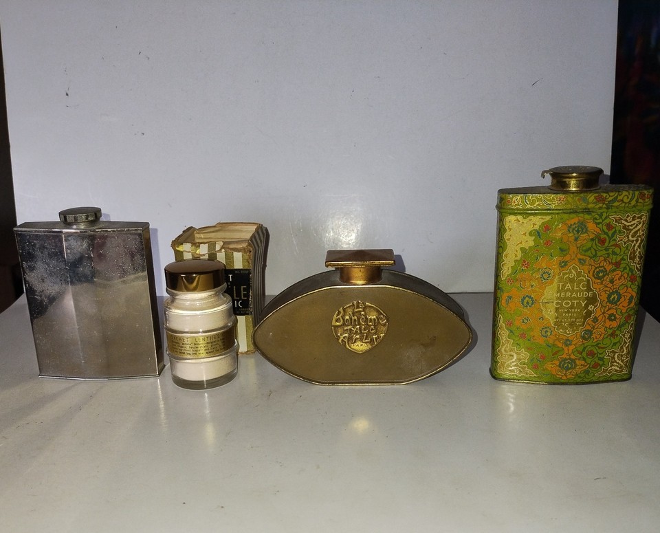 4 Vintage TALC Powder JARS TALC DE COTY , EMERAUDE , LA BOHEME ARLY ...