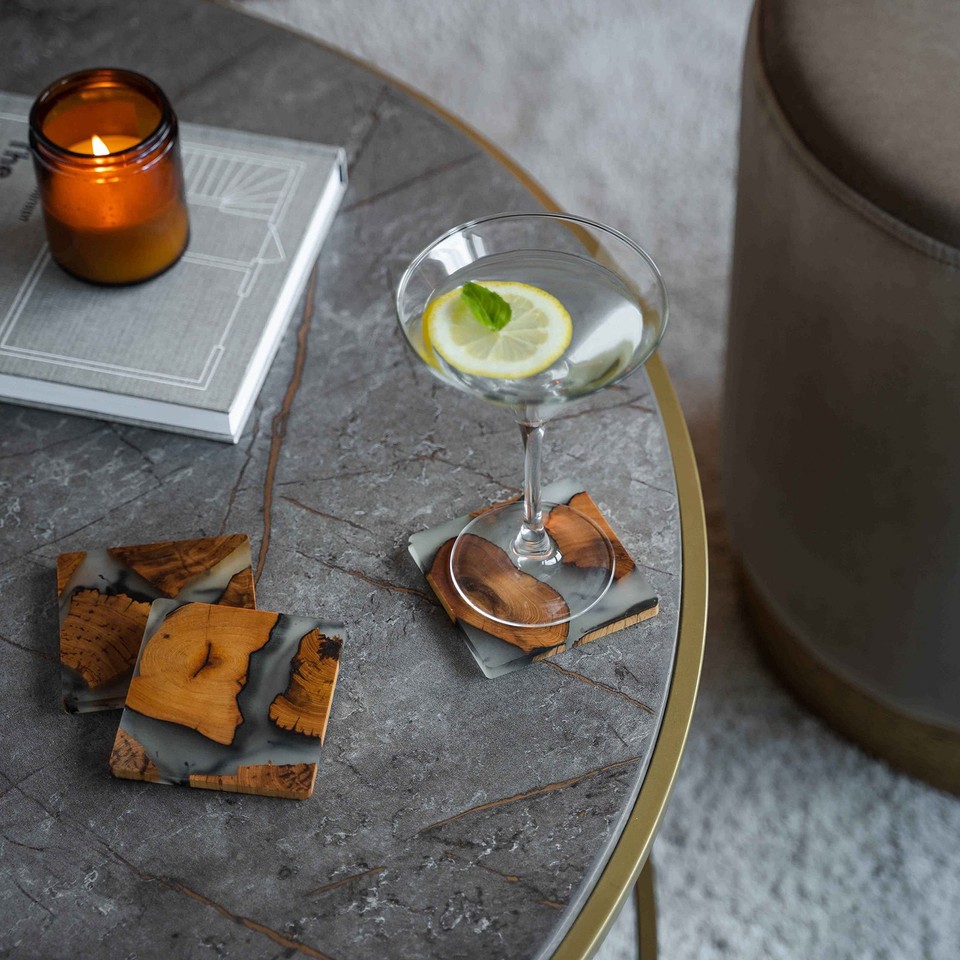 Wooden Coasters Set, Epoxy Coasters, Modern Coasters with Holder, Cedar ...