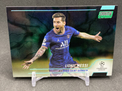 2021-22 Topps Stadium Club Chrome UCL Lionel Messi PSG Aqua Electric ...
