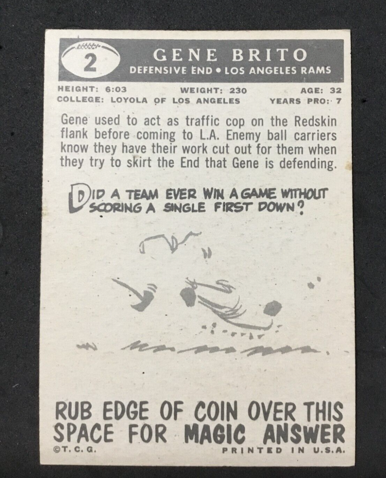 GENE BRITO 1959 Topps Football EX # 2 Los Angeles Rams | eBay