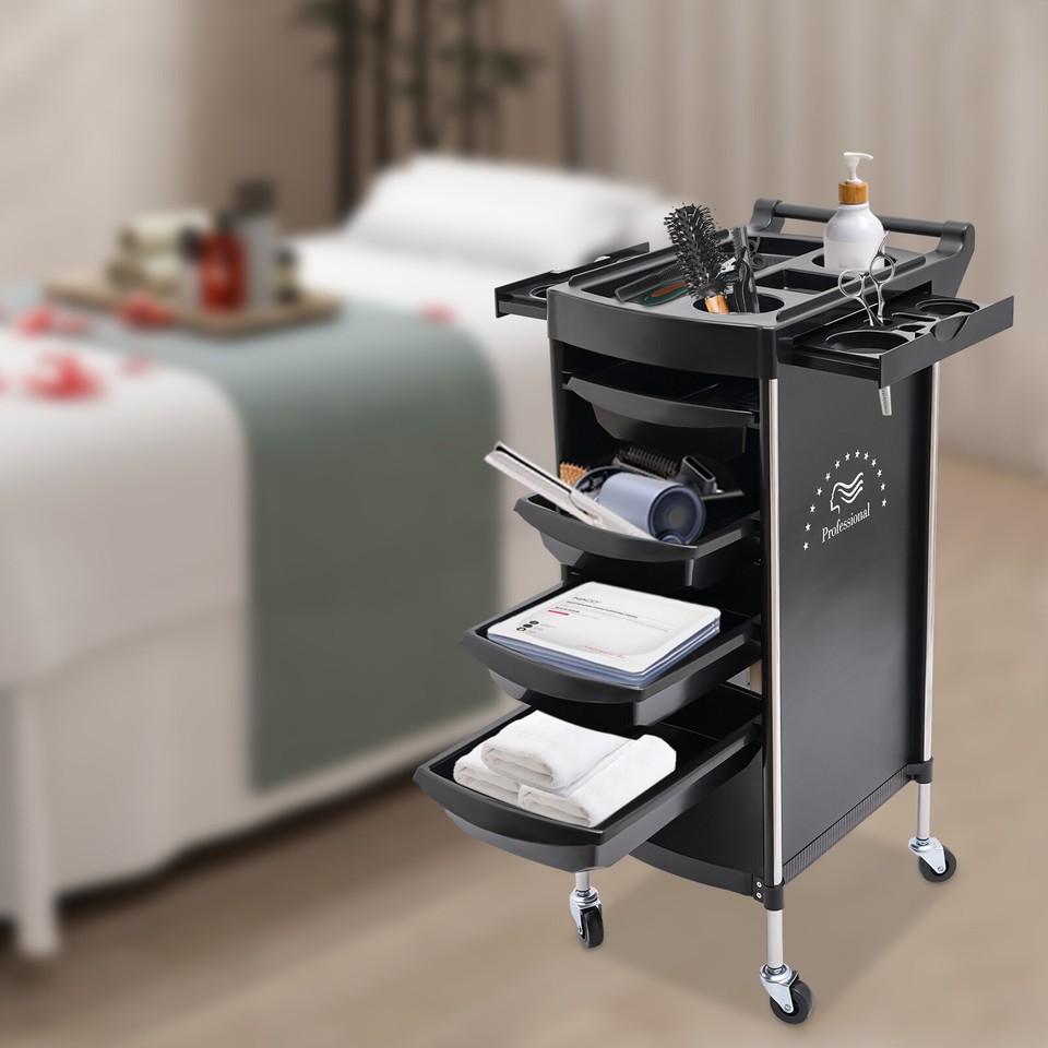 6-Tier Salon Trolley Cart with Wheels, 4 Drawers, Hair Cart Rolling ...