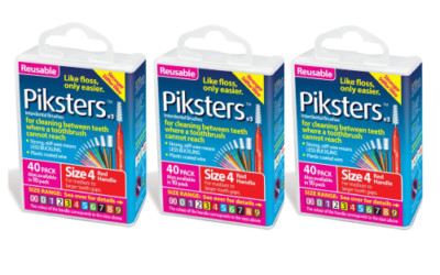 3 x Piksters Interdental Brushes Red Size 4 Brush 40 Pack (Total 120pcs ...