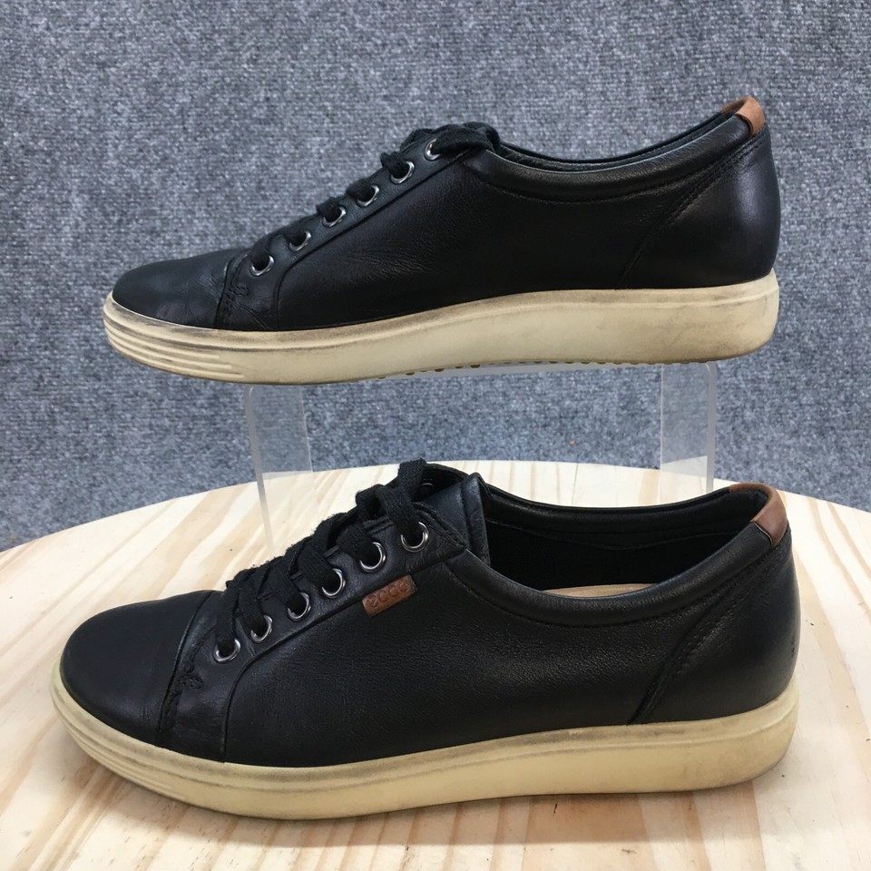 ECCO Shoes Womens 38 Soft 7 Casual Sneaker Black Leather Lace Up Low ...