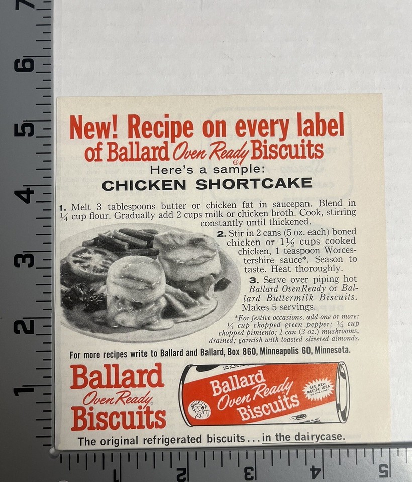 1962 BALLARD Oven Ready Canned Biscuits Print Ad Chicken Shortcake ...