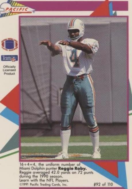 1991 Pacific Flash Cards - Reggie Roby #92 for sale online | eBay