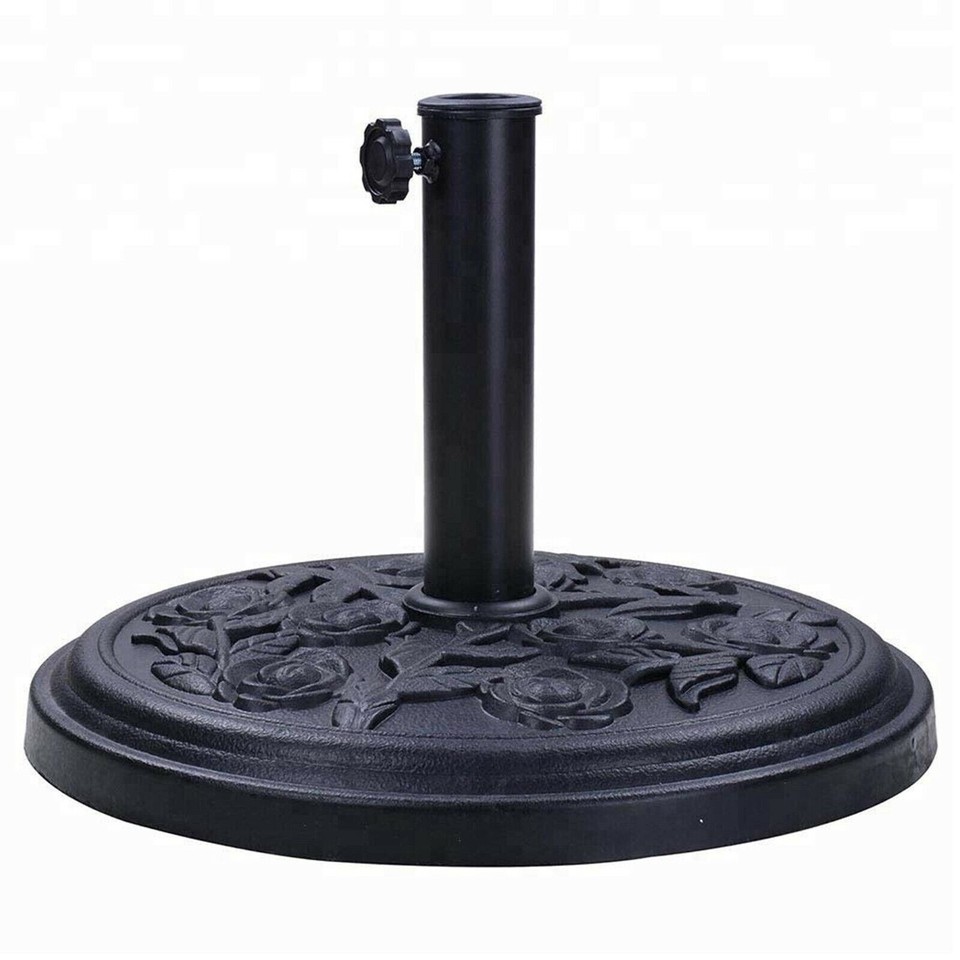 BLACK CAST IRON ROUND UMBRELLA PARASOL BASE STAND PATIO OUTDOOR GARDEN ...