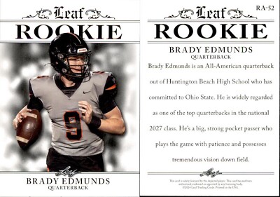 2024 Leaf ROOKIE BRADY EDMUNDS RC #RA-52 FOOTBALL OHIO STATE BUCKEYES ...