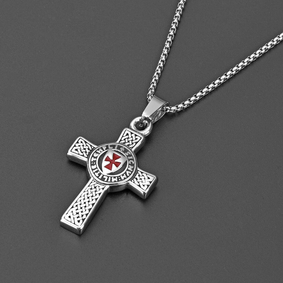 Crucifix Red Cross Necklace for Men Knights Templar Crusader Pendant ...
