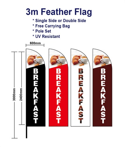 Outdoor 3M 4M 2.6M Breakfast Flag Feather Flags Spike Base Red Black ...