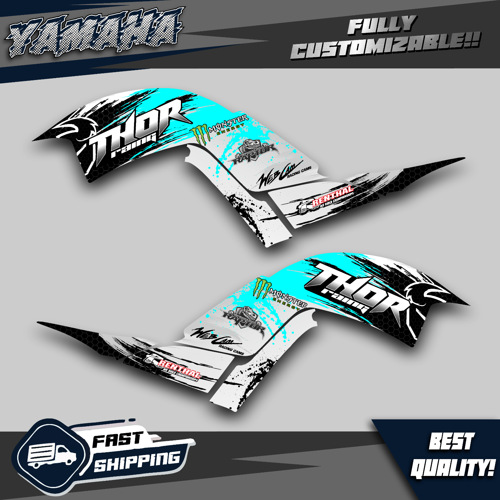 Yamaha Raptor 700 700R graphics kit 2013 2014 2017 to 2025 decals ...