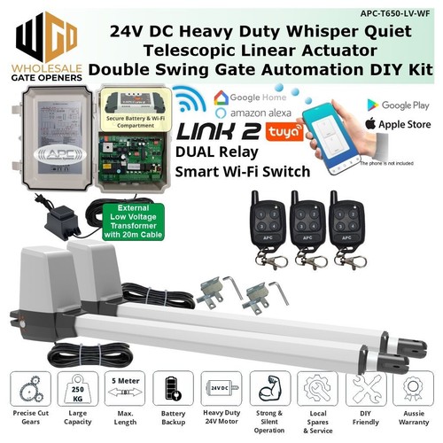 APC 24v LV Double Swing Gate Automation Smart APP Control Wi-Fi Kit + 3 ...