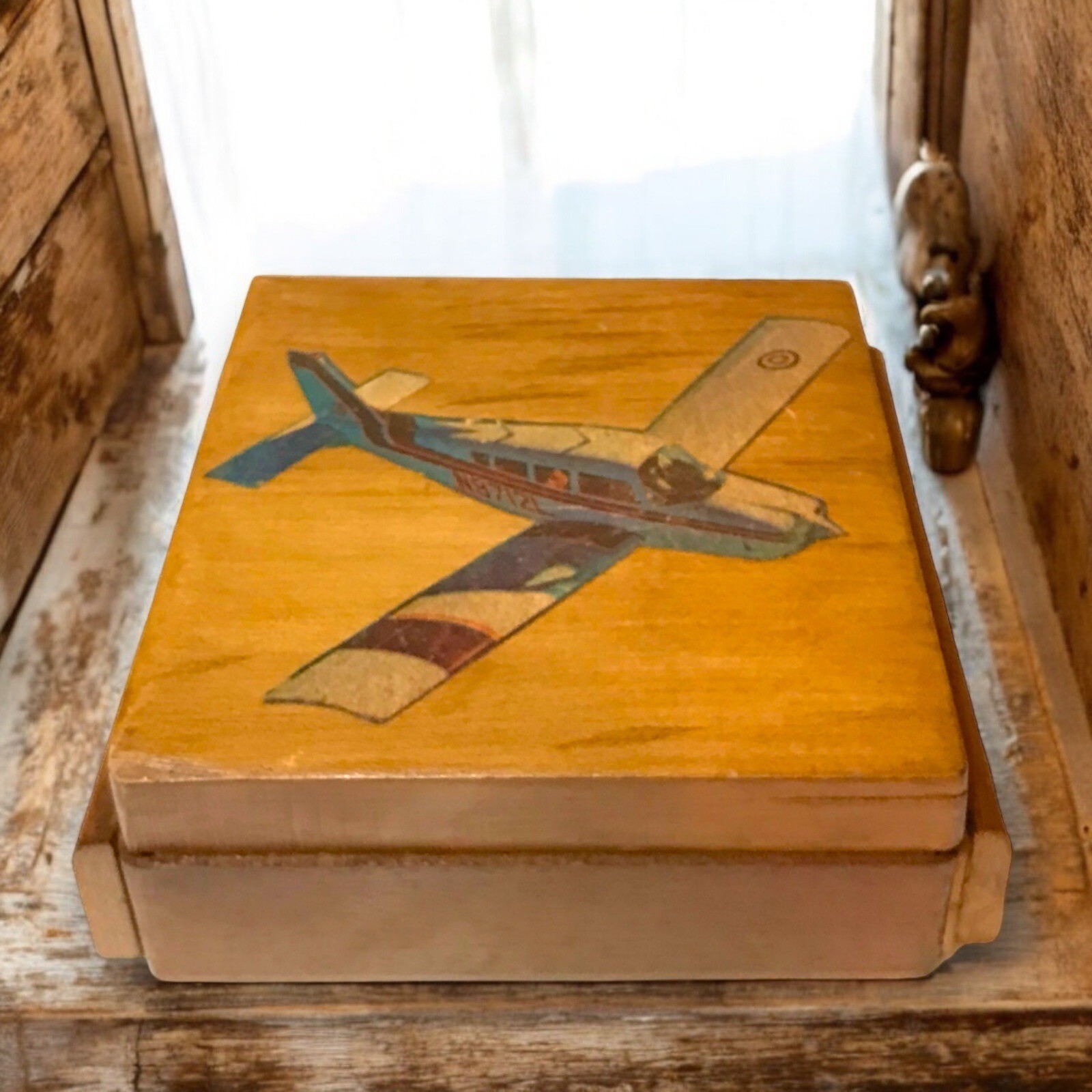 Vintage Handmade Plane Wooden Trinket Box Lined Retro Kids Room Decor ...