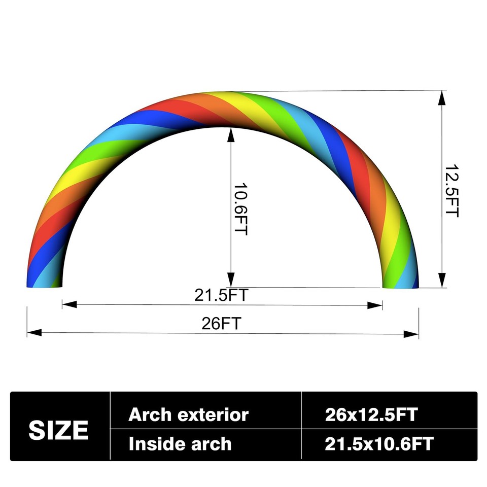 26Ft Inflatable Arch - Rainbow Inflatable Arch with Built in 150W ...