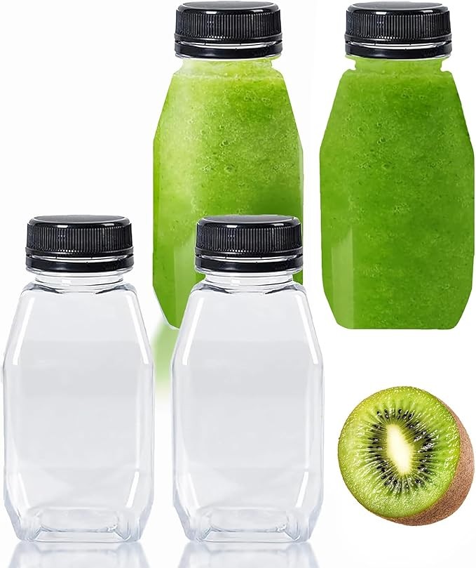 4x 250ml Plastic Juice Bottles with Lids Reusable, Shatterproof Heat ...