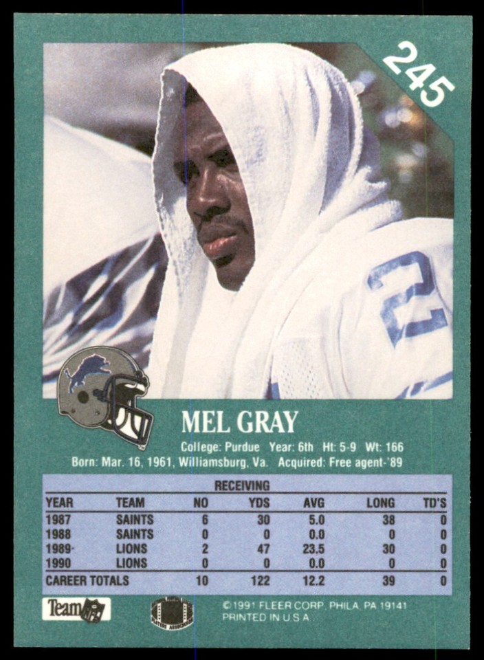 1991 Fleer Mel Gray . Detroit Lions #245 | eBay