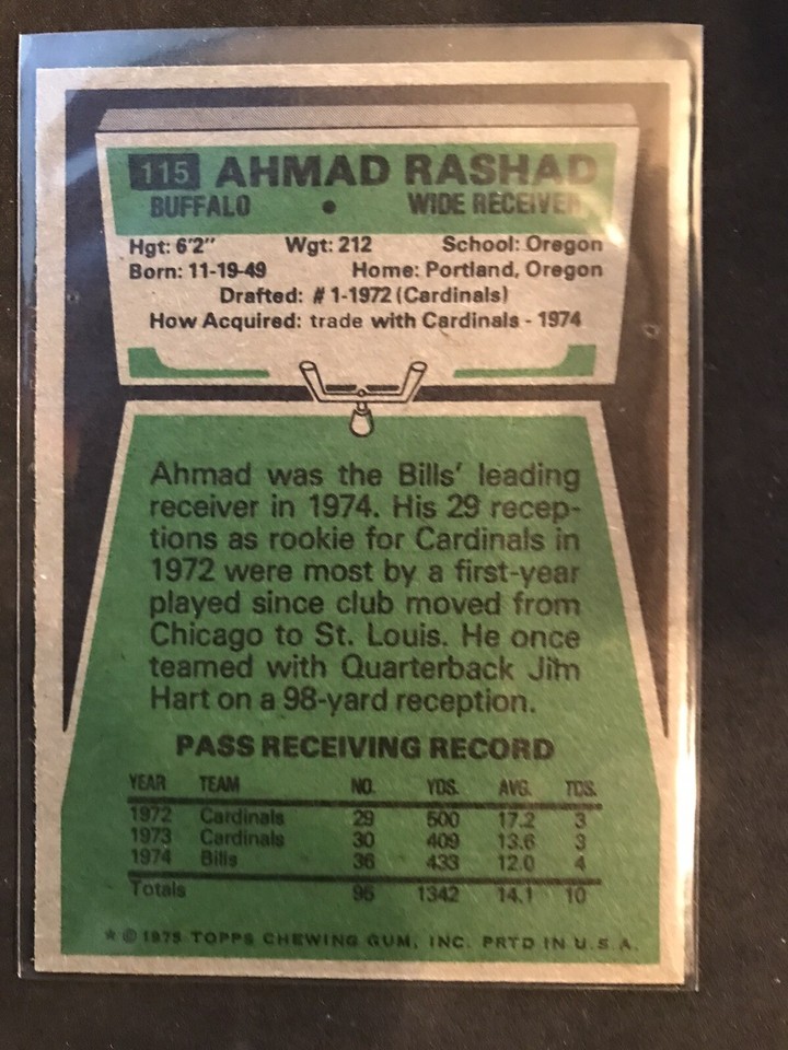 Ahmad Rashad 1975 Topps #115 Vintage Buffalo Bills | eBay