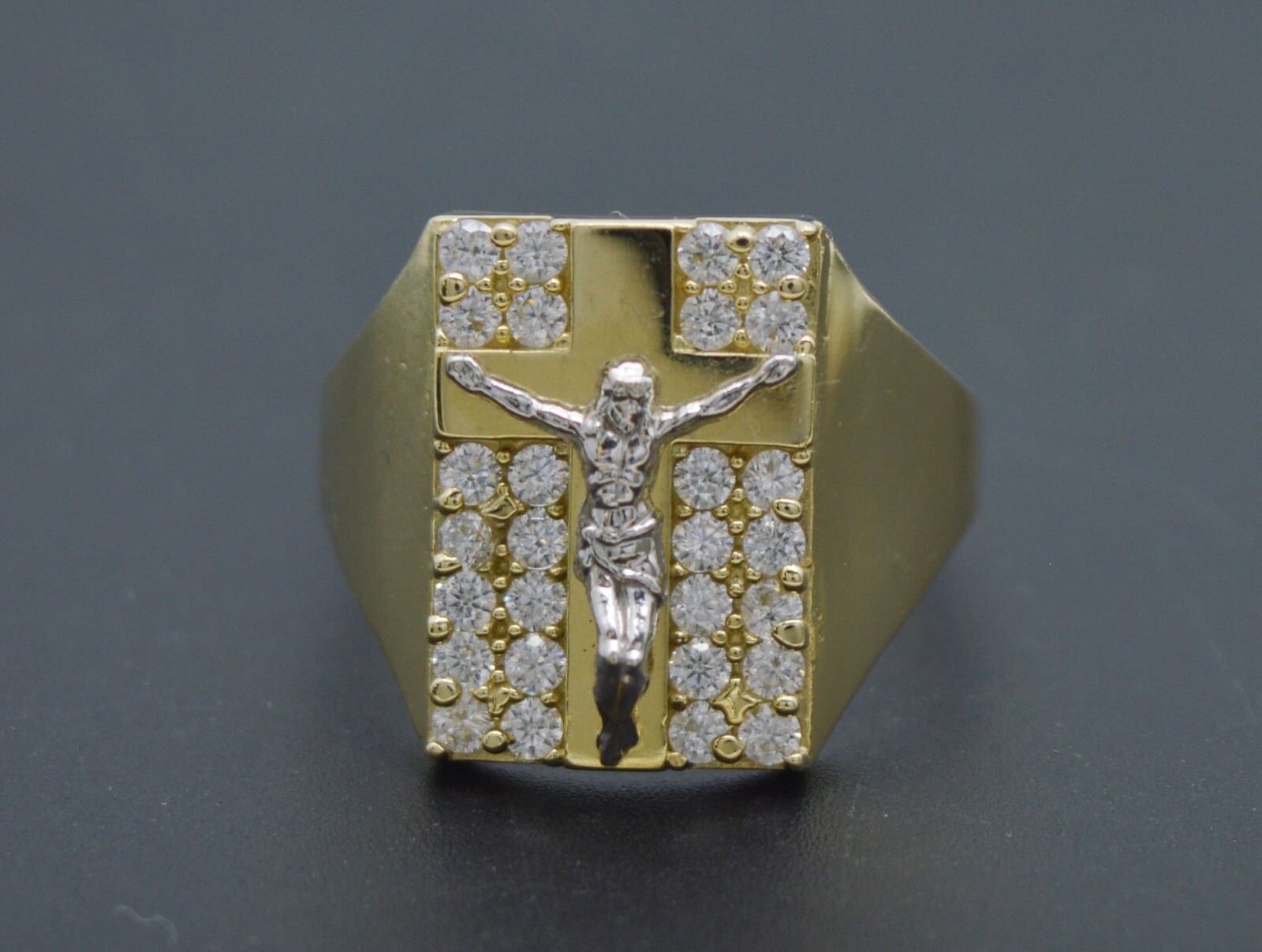 Real Solid 10K Yellow White Gold Jesus Crucifix Ring 4.3gram All Sizes ...