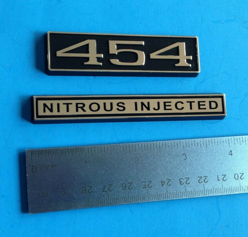 454 NITROUS INJECTED black plastic with Chrome emblem emblems badge new ...