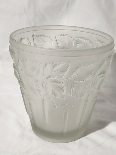 Josef Inwald Barolac Satin Crystal Vase With Birch Leaves Frosted Glass ...
